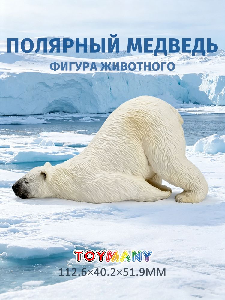 Toymany фигурка полярного животного, Лежащий взрослый Белый медведь, подарок и коллекция