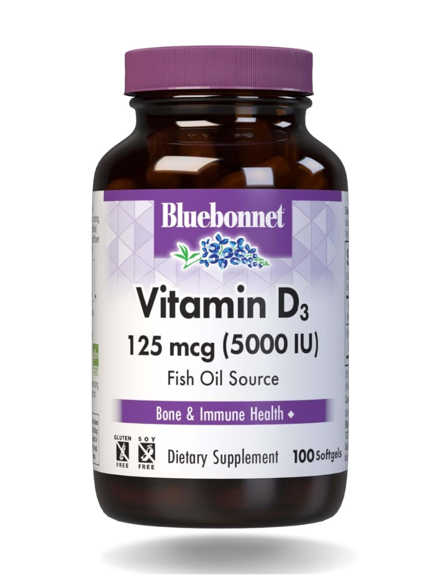 Bluebonnet Nutrition, витамин D3, 125 мкг (5000 МЕ), 100 мягких таблеток