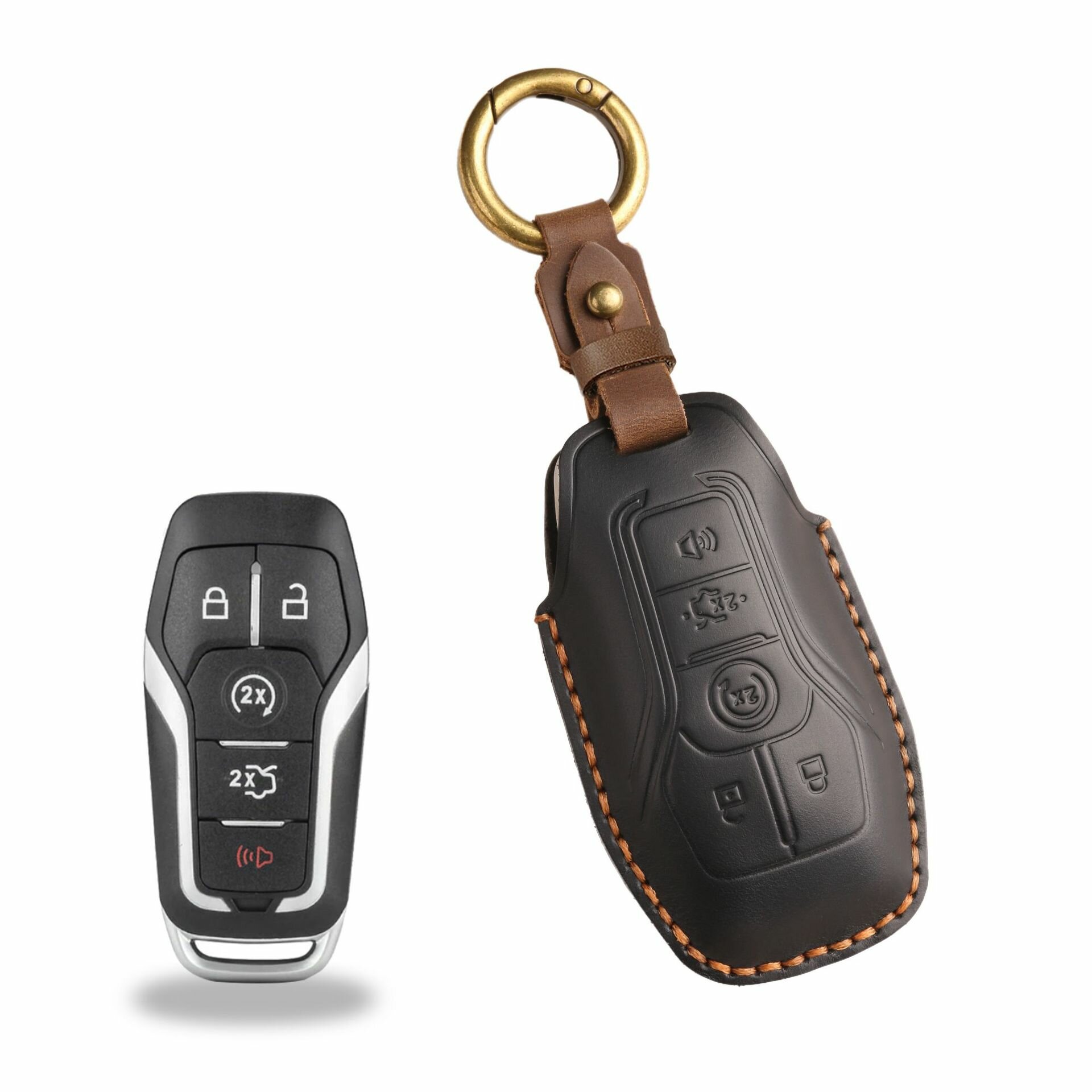 Кожаный держатель для ключей для автомобилей Ford Mondeo, Edge и Taurus — черный, 5 кнопок