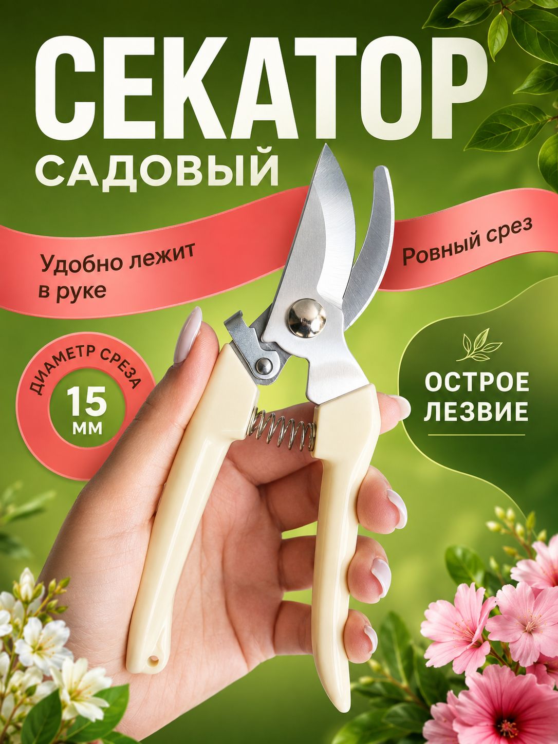 Секатор садовый для цветов, комнатных растений, кустов, роз и орхидей, Секатор садовый профессиональный / для сада / дачи и растений