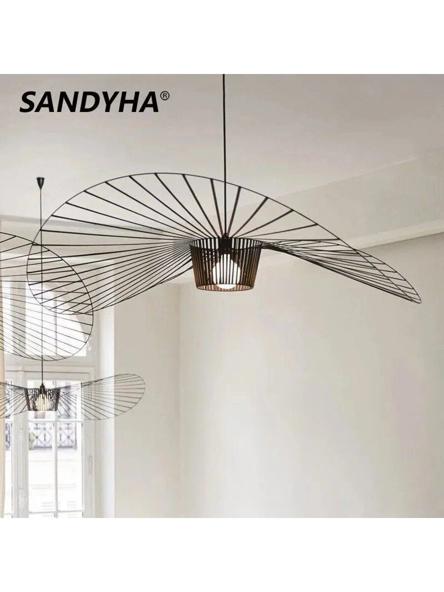 Потолочная люстра E27 LED 120 Вт, круглая, черная, механический выключатель
