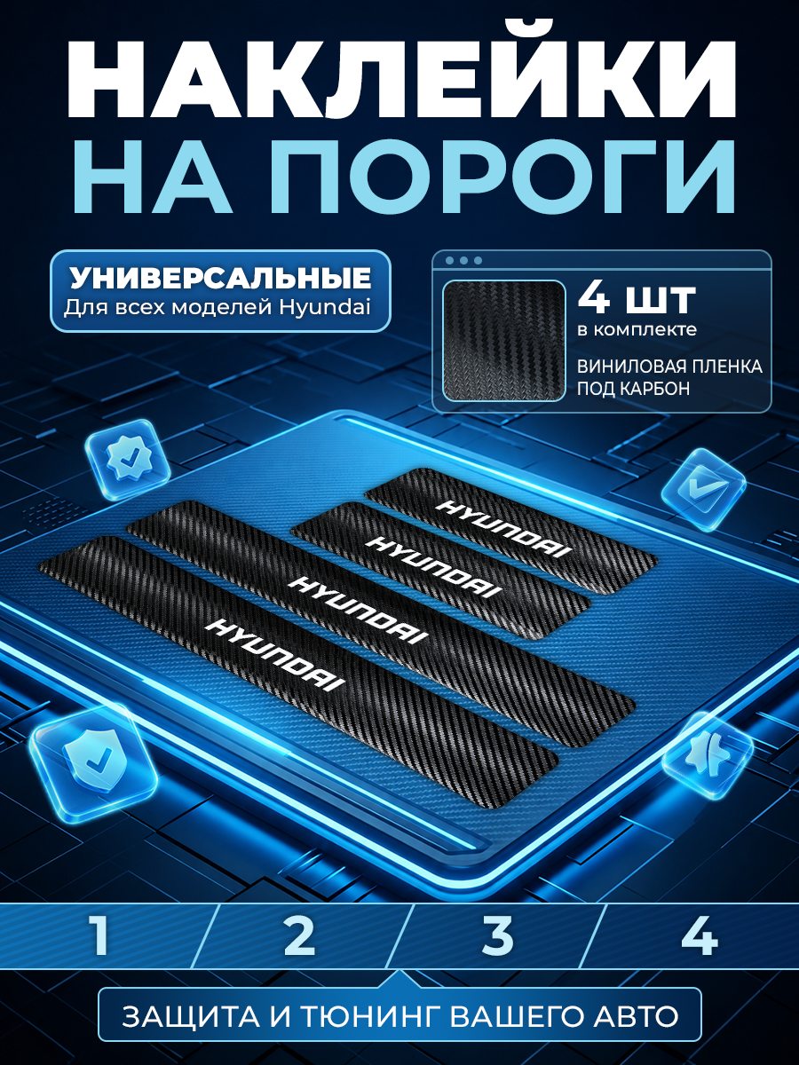 Наклейки на пороги для Хендай / Hyundai: защита от царапин + стильный карбон