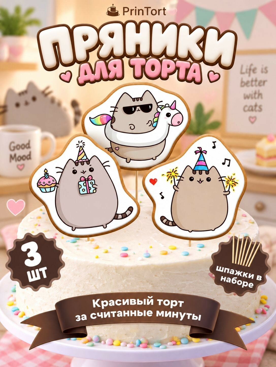 Пряники на торт Кот Пушин