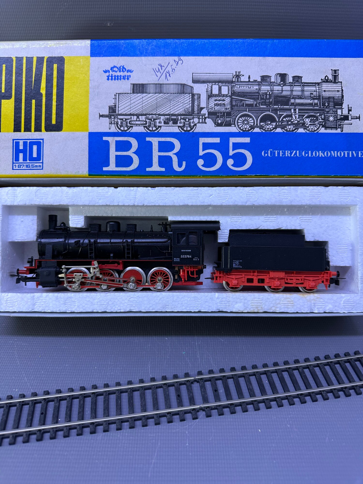 Модель железнодорожного локомотива BR55 (1:87), пластик, краска, металл, "Piko", ГДР, 1960-1980 гг.