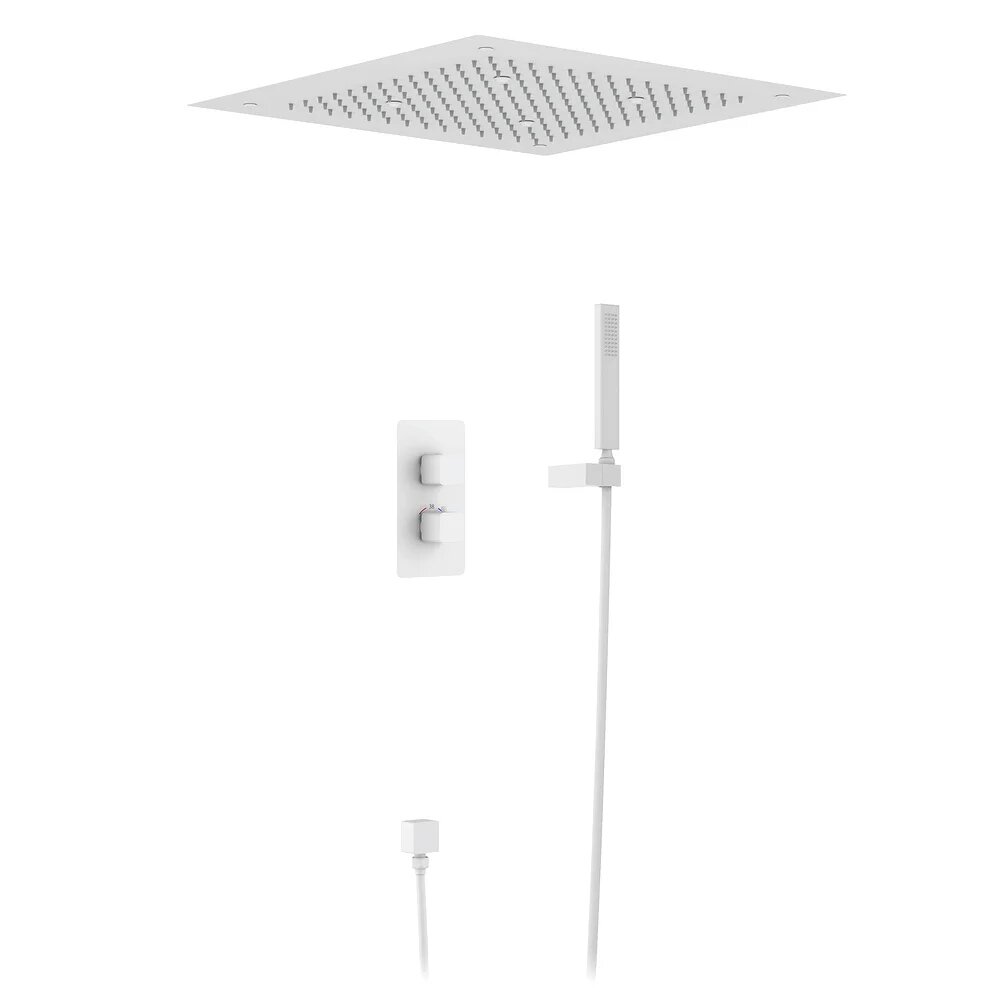 Душевой комплект Timo Petruma SX-5029/16SM 5 в 1, встраиваемый, с внутренней частью в комплекте, с термостатом, со смесителем, латунный, белый, матовый, душевая система