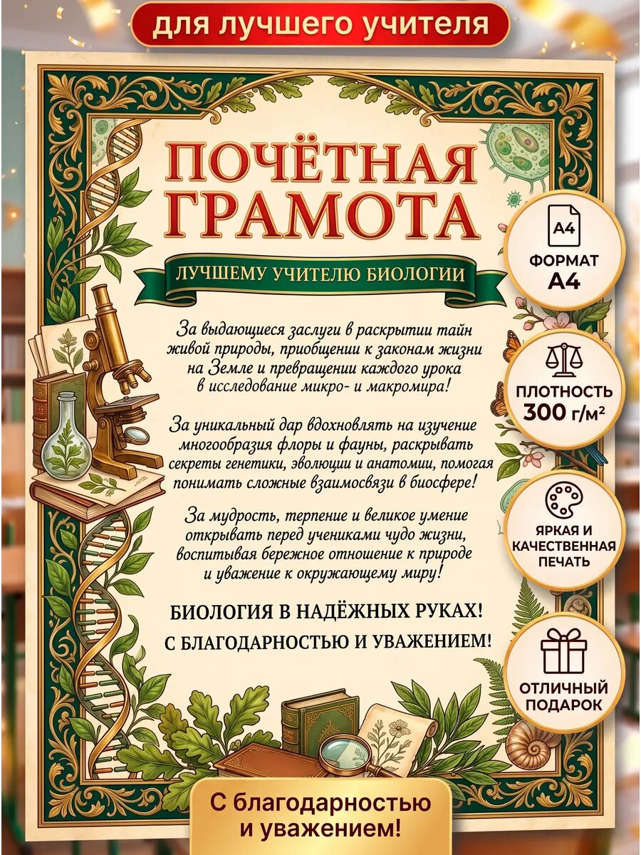 Грамота лучшему учителю Биологии