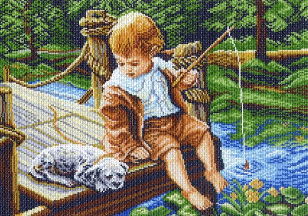 Канва с нанесенным рисунком Матренин Посад "С другом на рыбалке", для вышивания крестом, 27х39 см