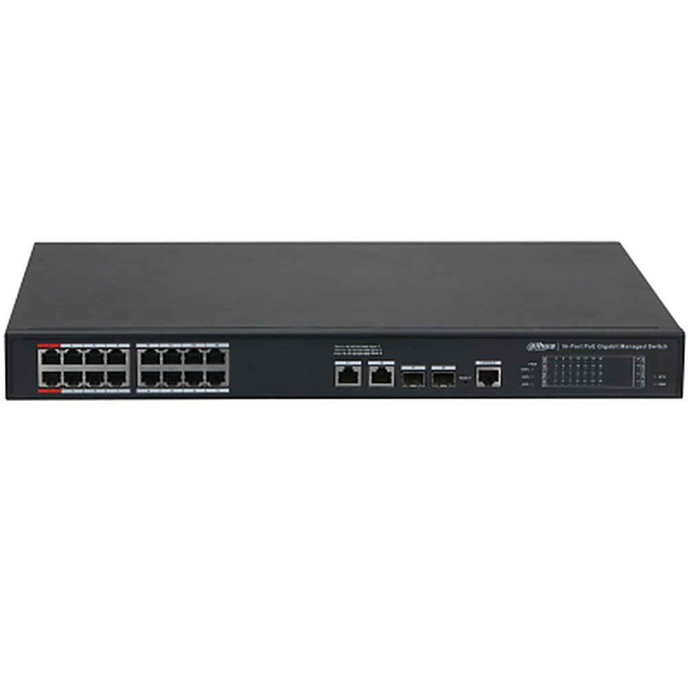 Управляемый коммутатор L2 Dahua DH-S4220-16GT-240 — 16 портов PoE, 240 Вт, 2 SFP, монтаж в стойку