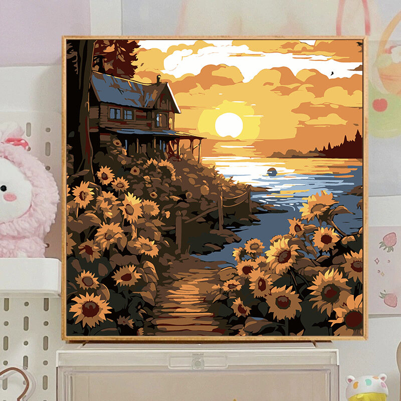 Картина по номерам подсолнух, акриловый холст, декор для стен, 20x20 см с краской, кистью и мольбертом - M229