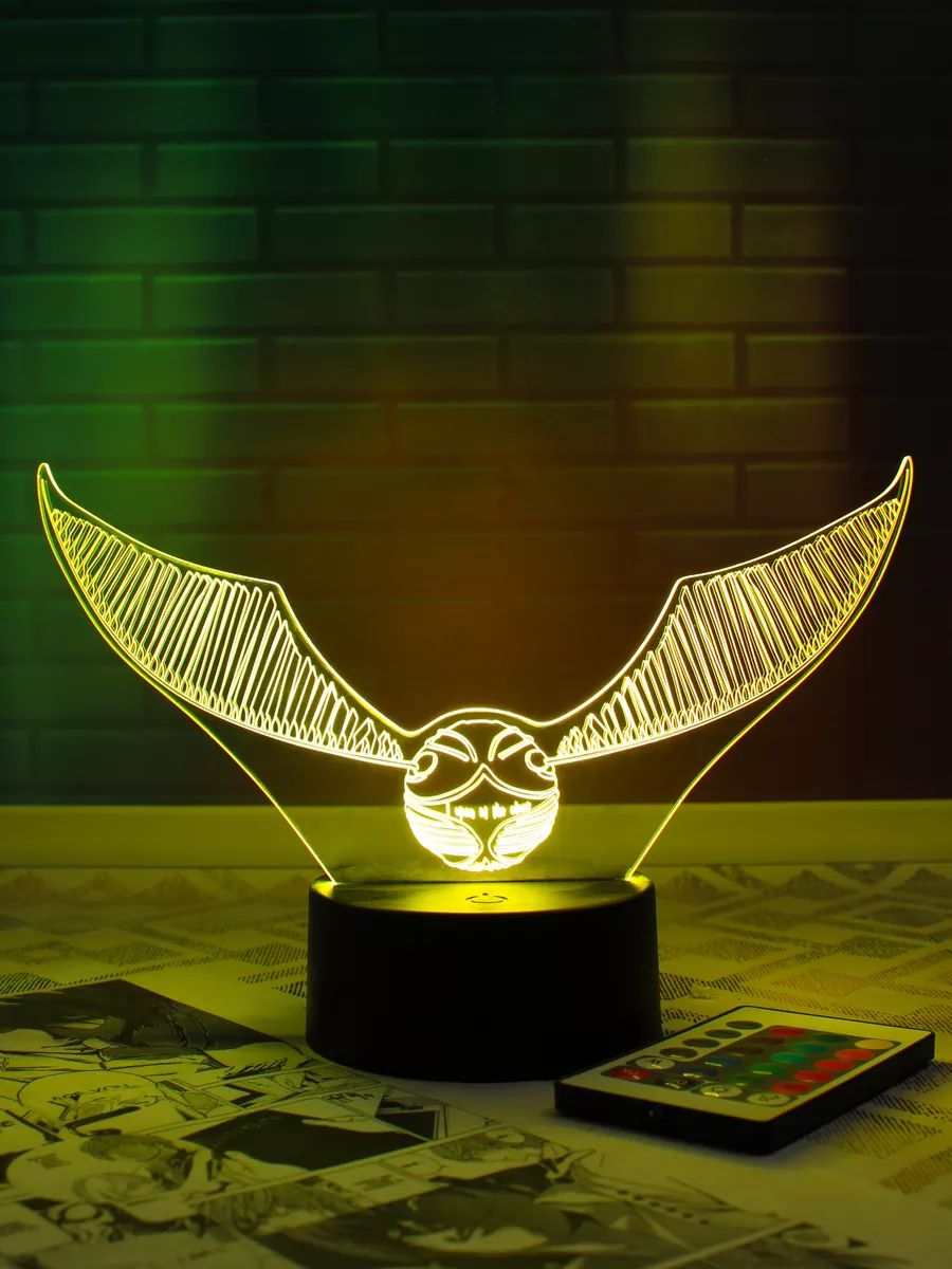 Ночник золотой снитч по фильму Гарри Поттер. 3D светильник Harry Potter, подарок киноману.