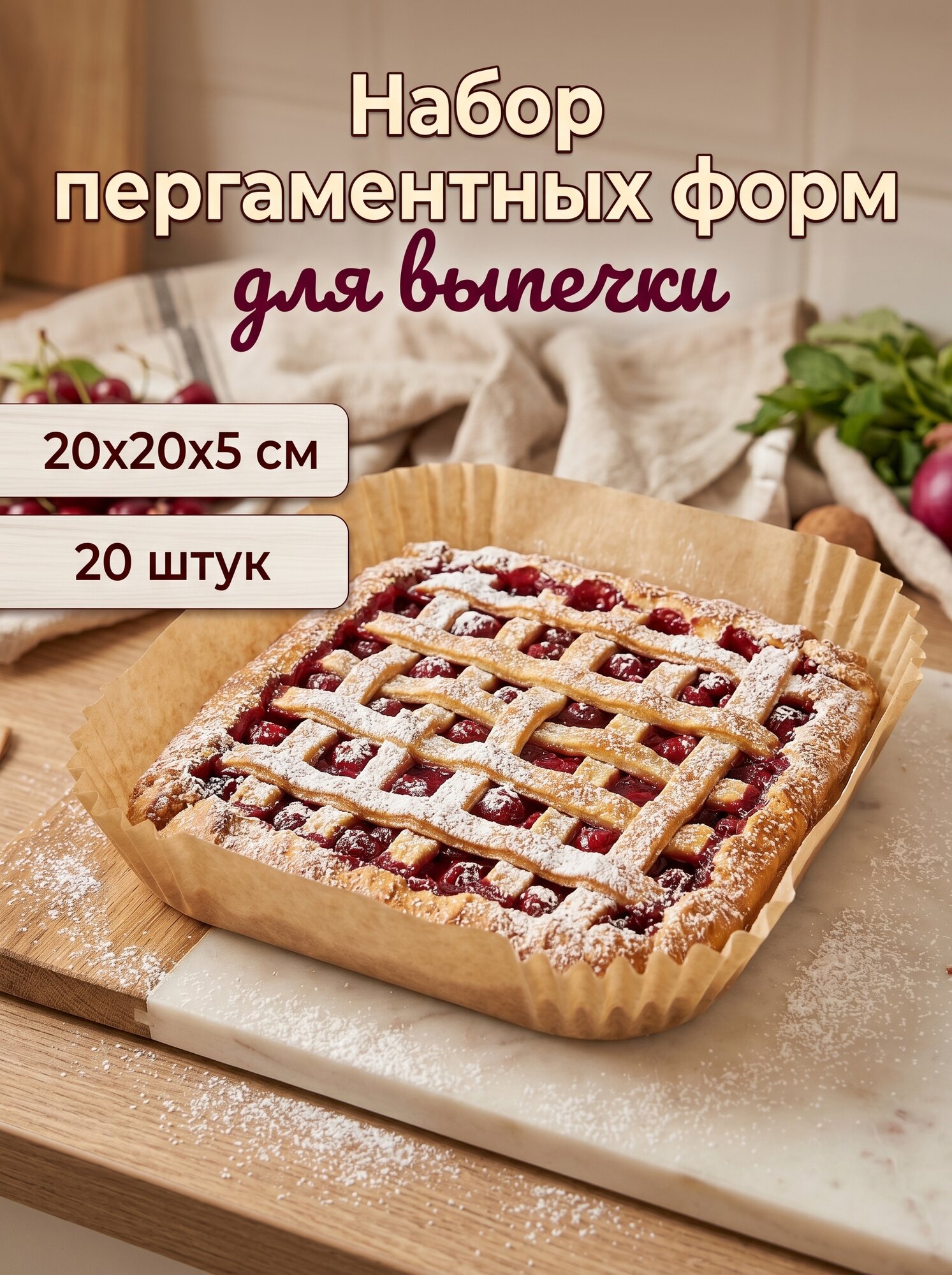 Набор форм для выпечки Fresco, пергамент, 20х20х5см, 20 шт