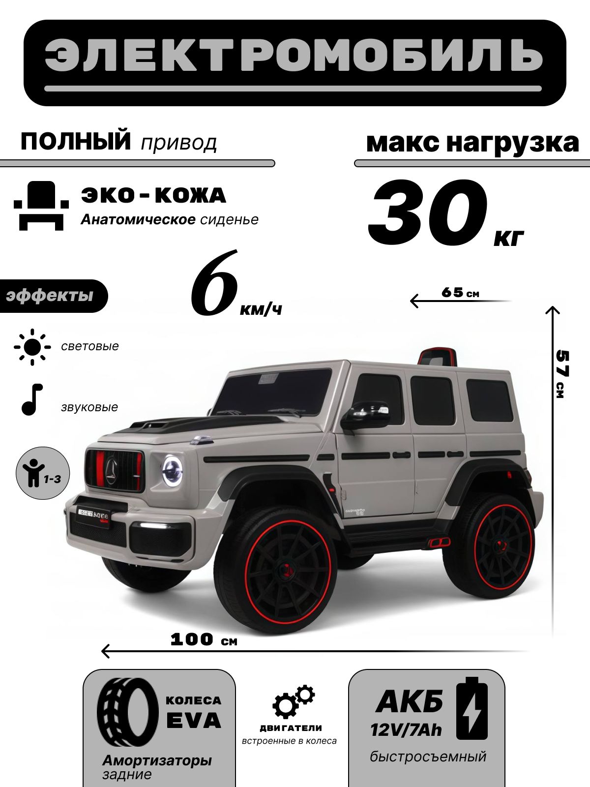 Детский электромобиль BRABUS MINI Z999ZZ серый