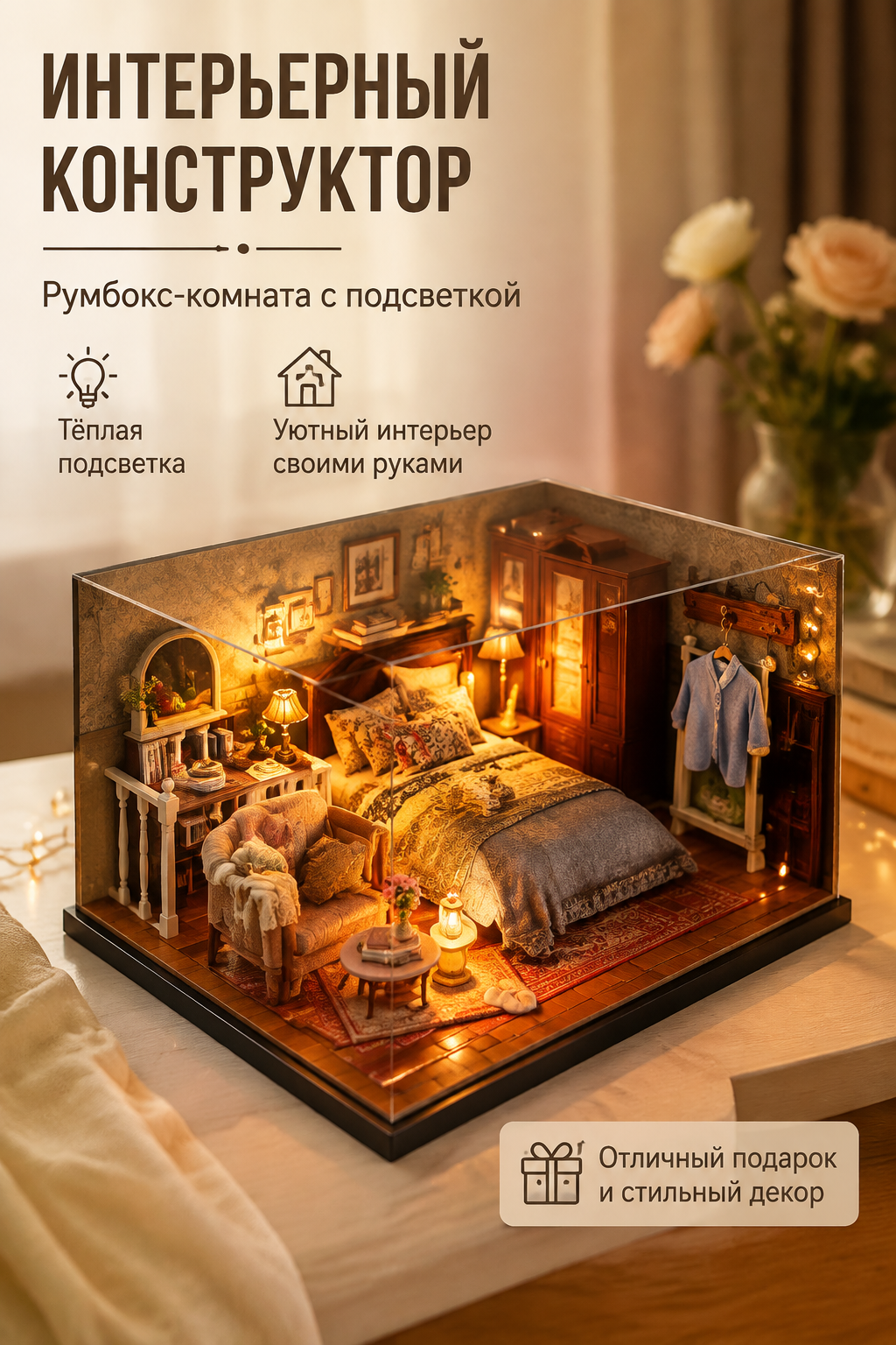 Интерьерный конструктор румбокс-комната с подсветкой, коричневый, артикул 3689500057