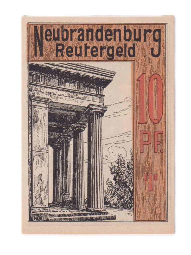 Подлинная банкнота (нотгельд) 10 пфеннигов Германии 1922 года город Нойбранденбург (федеральная земля Мекленбург-Стрелиц)