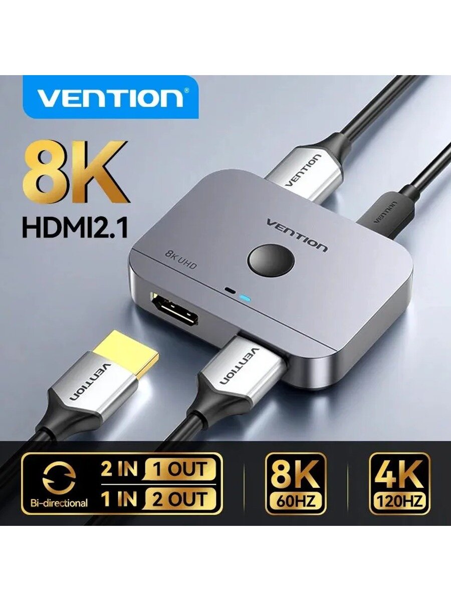 Разветвитель HDMI удлинитель 2 в 1 Vention Переходник hdmi 8K двунаправленный