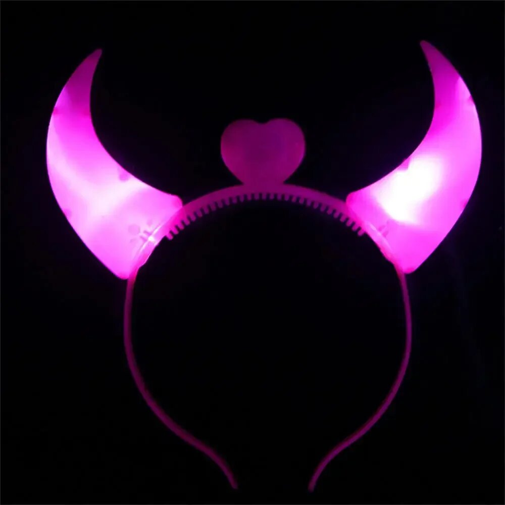 Светодиодный ободок дьявольский рог красный Розовый, pink