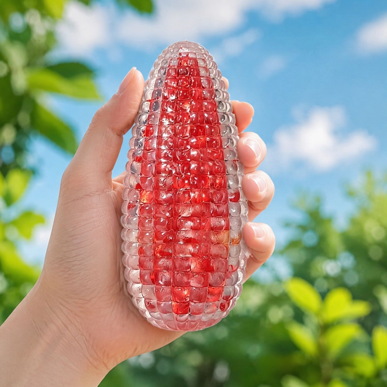 Сливовый антистресс-шар в форме початка кукурузы с эффектом текучего песка