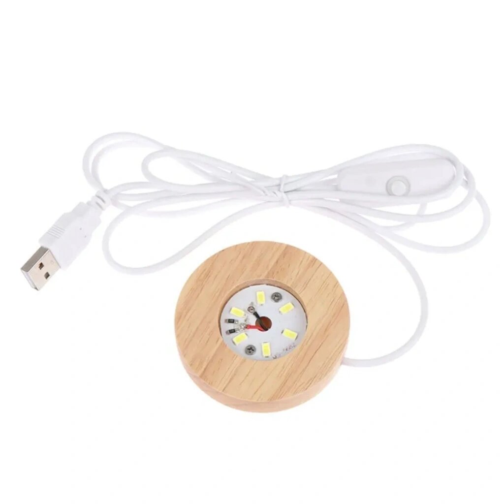 Потолочный светильник из дерева 3 Вт USB, теплый/белый свет, 6×6 см, USB-разъем для