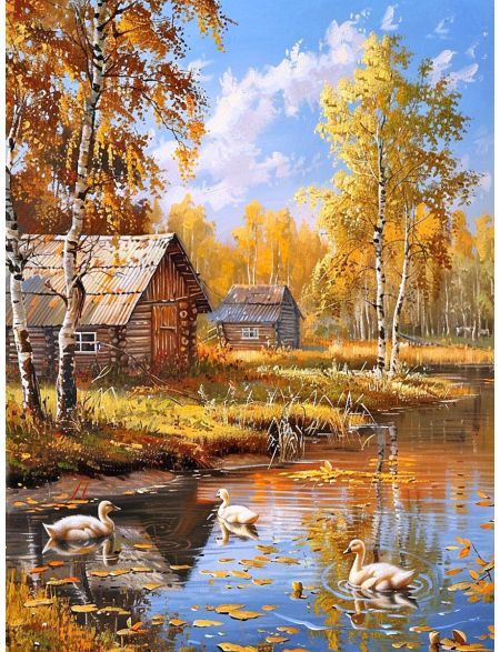 Алмазная мозаика на подрамнике "Лето в деревне" 50x40 см, 47 цветов