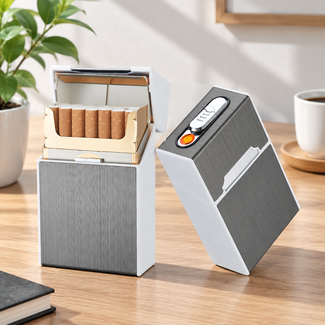 Портсигар металлический с USB зажигалкой, на магните, цвет серебро, 10х6х3 см, FatCat (Цвет товара: серебристый; Объем: 0.18 л)