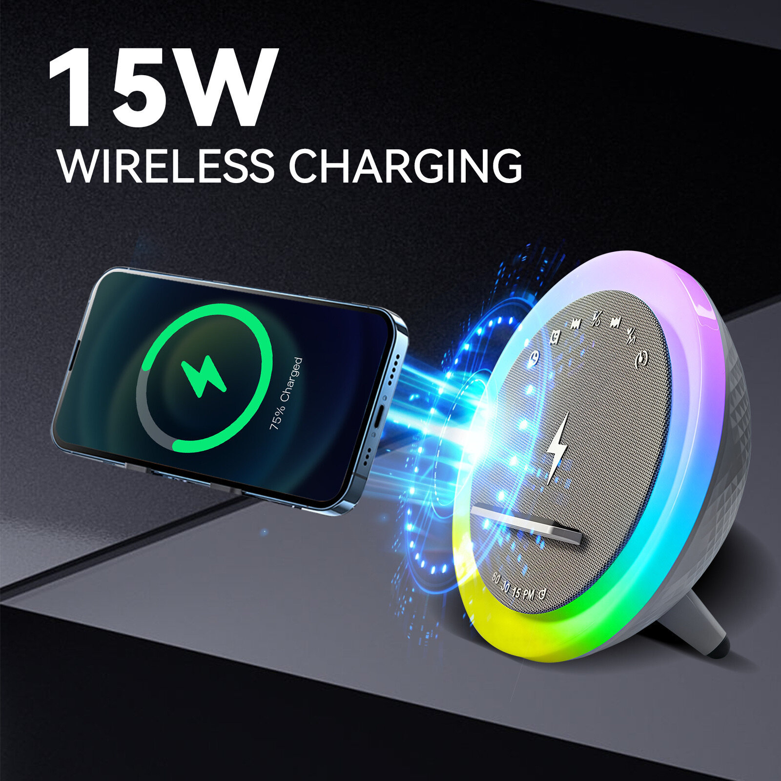 S302 Bluetooth колонка с LED дисплеем часы будильник таймер беспроводная зарядка белый шум многофункциональная - белый