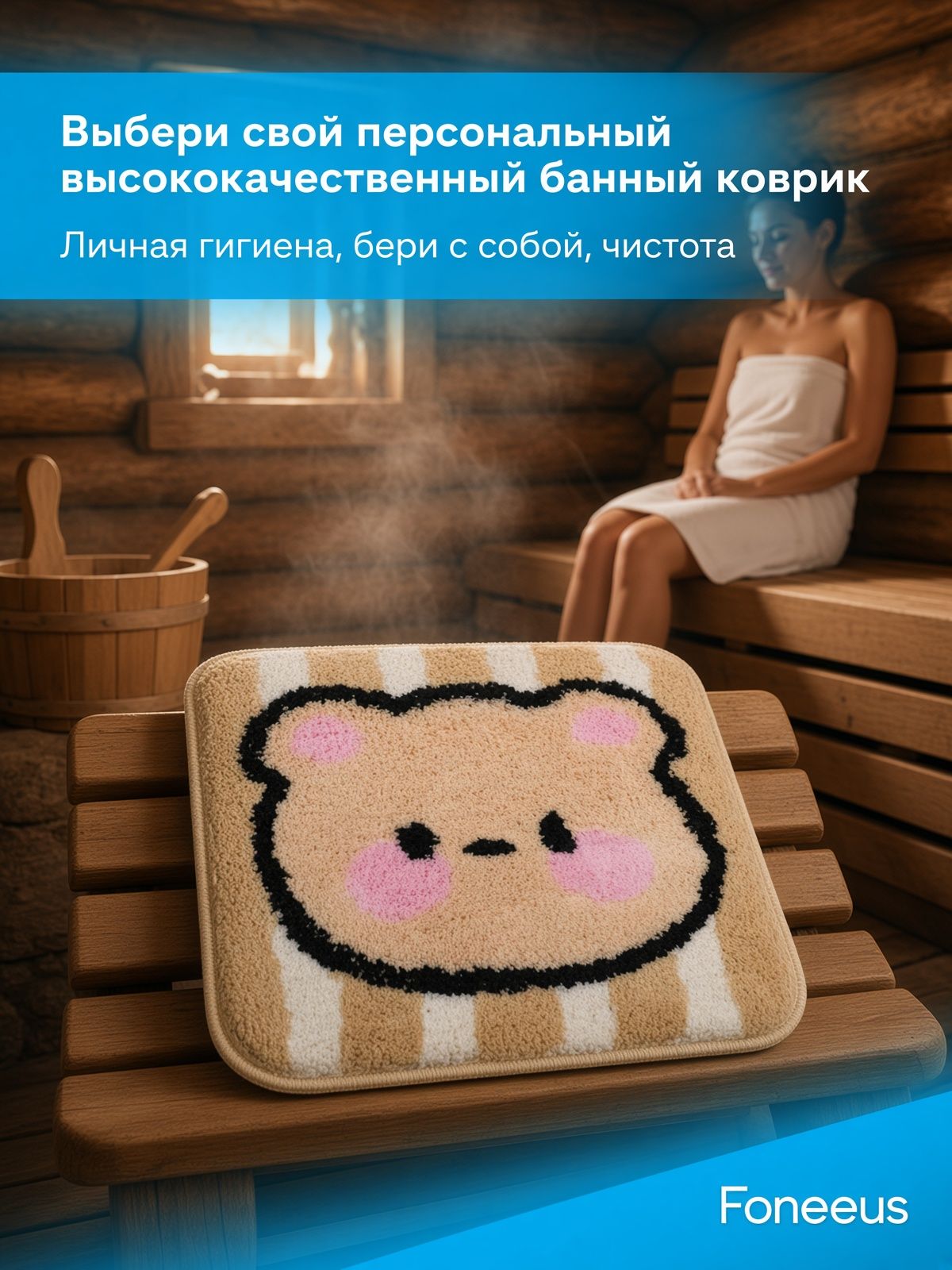 Коврик для бани и сауны термоизоляционный; портативная противоскользящая сидушка в парную, гигиеническая подстилка Foneeus