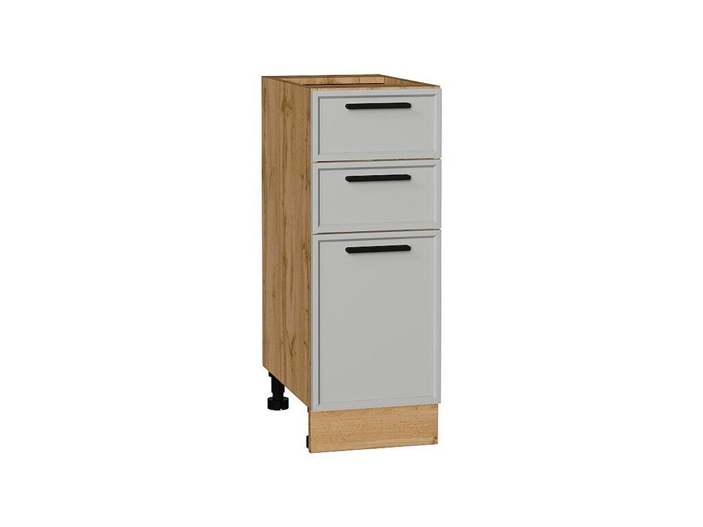 VVT Шкаф нижний с 3-мя ящиками Фрейм Дуб Вотан, Grey Silk, 300 В*Ш*Г 816*300*484, фасад МДФ Grey Silk, корпус Дуб Вотан Grey Silk