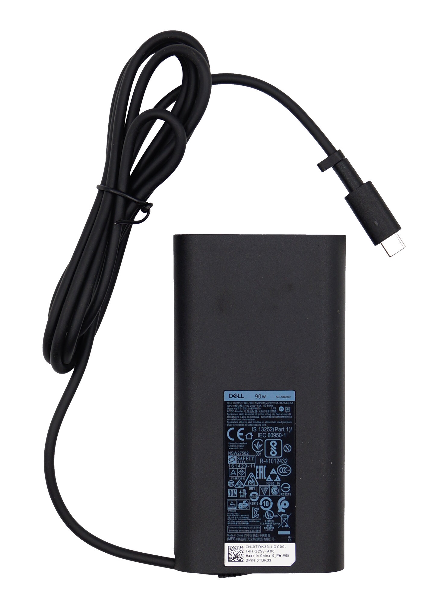 Блок питания для ноутбука Dell Type-C разъем, 90W (20V, 4.5A) без сетевого кабеля, ORG (4 generation