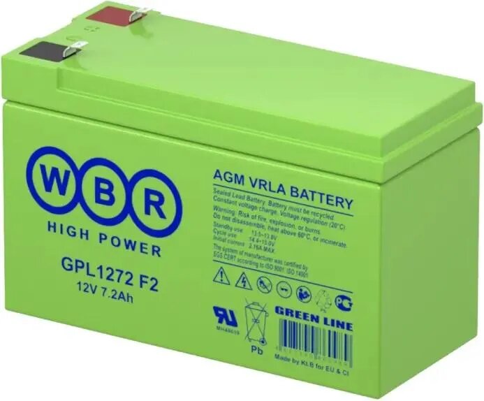 Аккумуляторная батарея WBR GPL1272 F2 для ИБП, 12В, 7.2Ач