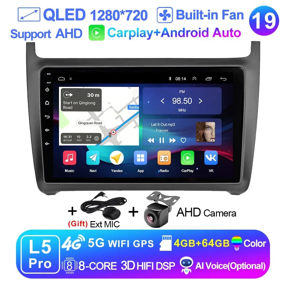 Автомагнитола Android 14 L5 Pro(4-64GB)CAM для VW Polo 2008-2018