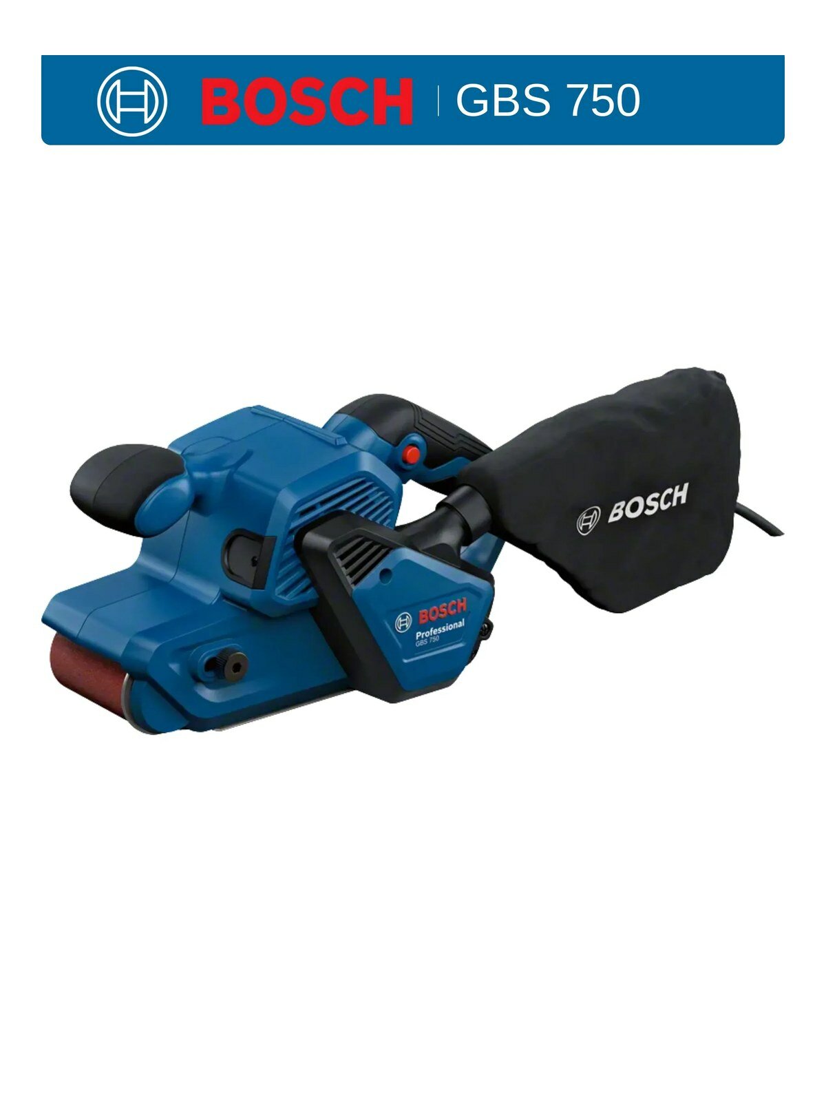 Ленточная шлифмашина Bosch GBS 750 Professional, 850 Вт, ширина ленты 75 мм, вес 3.6 кг, пылесборник в комплекте, арт. 06012C1020
