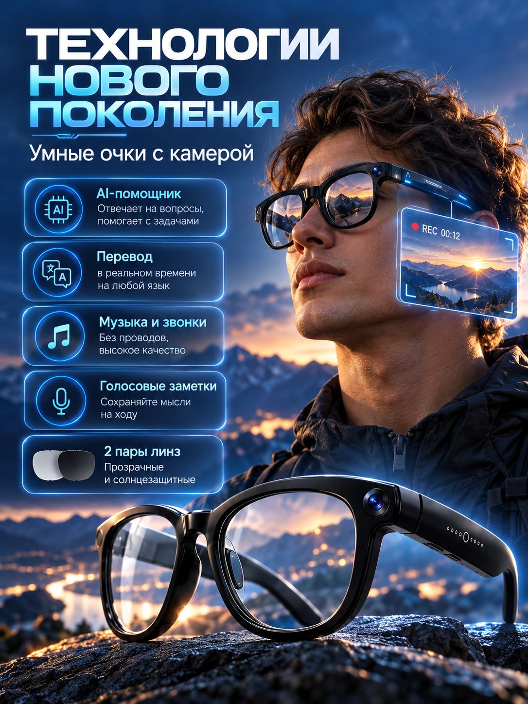 Смарт очки с камерой 8 Мегапикселей 1080p HD