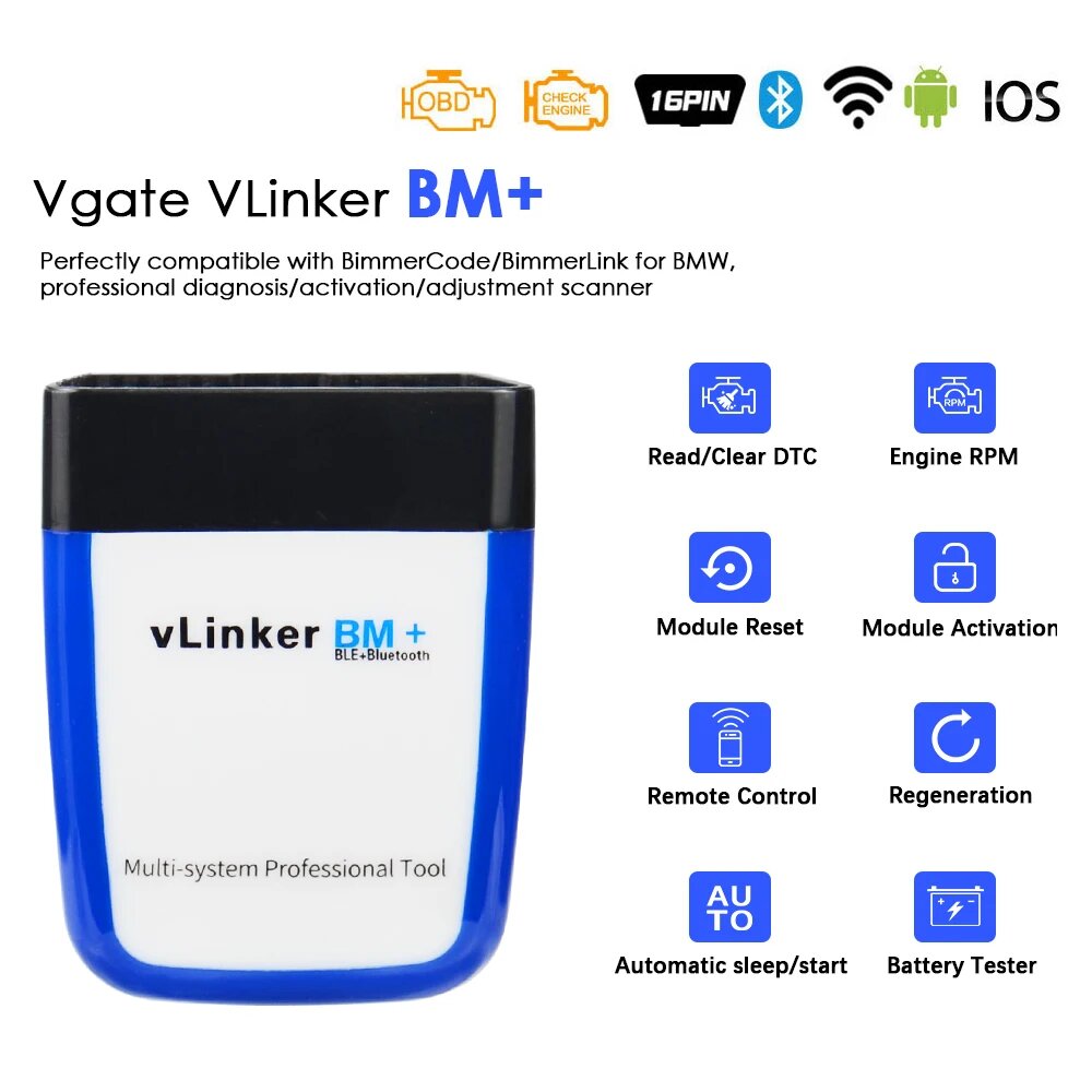 Vgate VLinker BM+ Bluetooth OBD2 сканер для BMW