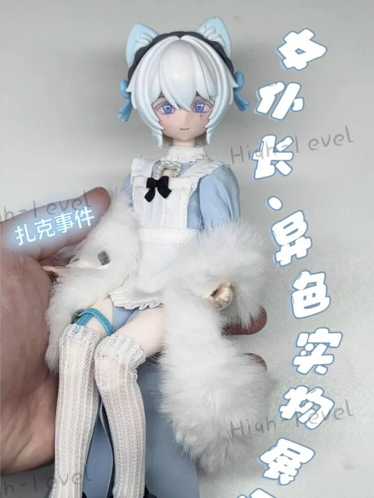 Кукла BJD Zack Event, 20 см, аниме стиль, белые волосы, голубые ушки, наряд горничной