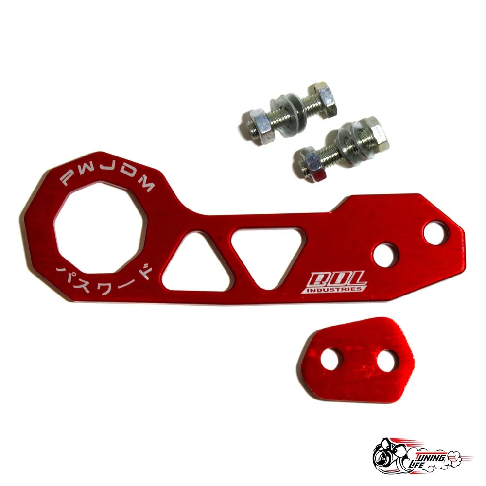 Крюк буксировочный Password JDM загнутый красный / Петля универсальная JDM Drift