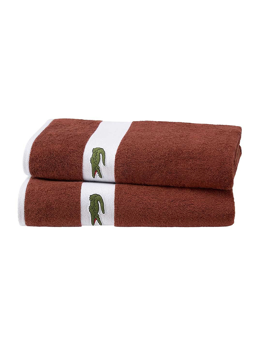 Набор из 2 полотенец Lacoste Кэжуал (Casual) махровых, для спорта, 450 г/м2: 1 - банное 70х140, 1 - для рук и лица 55х100, Сделано во Франции, Нашивки лого, 100% хлопок, OEKOTEX 100, Коричневый