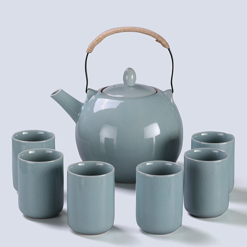 Чайный сервиз Celadon Ge Kiln с узором «Ледяные трещины», черный, в стиле дзен, большой чайник с ручкой, набор чашек, полный комплект для офиса и дома