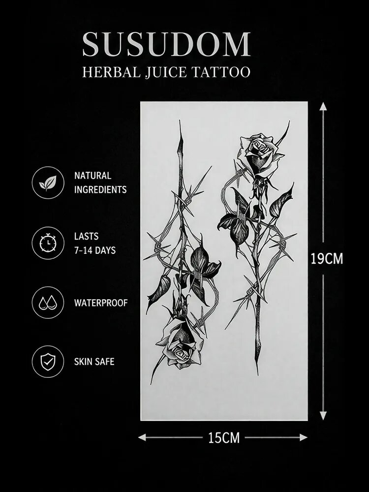 SUSUDOM. Набор Тату/Tattoo "Роза Греха 2шт"19x15cm MEIGUI01 Временные татуировки проявляющиеся