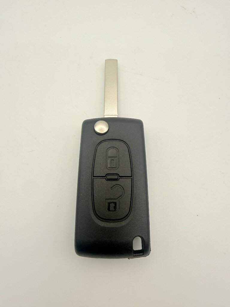 Корпус ключа 2 кнопки Peugeot 207, 307, Expert, без паза, с батарейкой и логотипом, лезвие VA2, FS-PEUGEOT-03