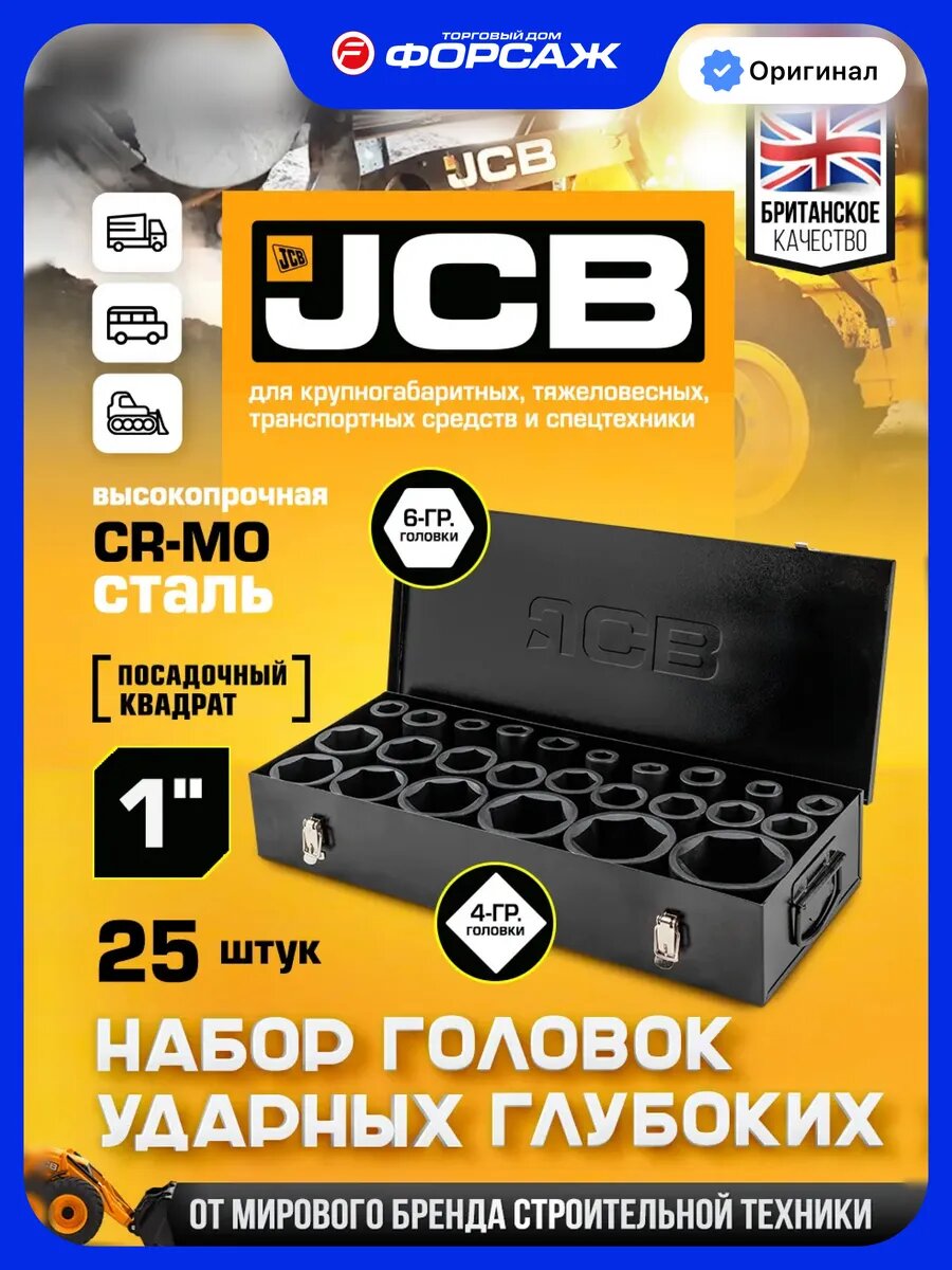 Набор ударных глубоких головок 1", 25 предметов