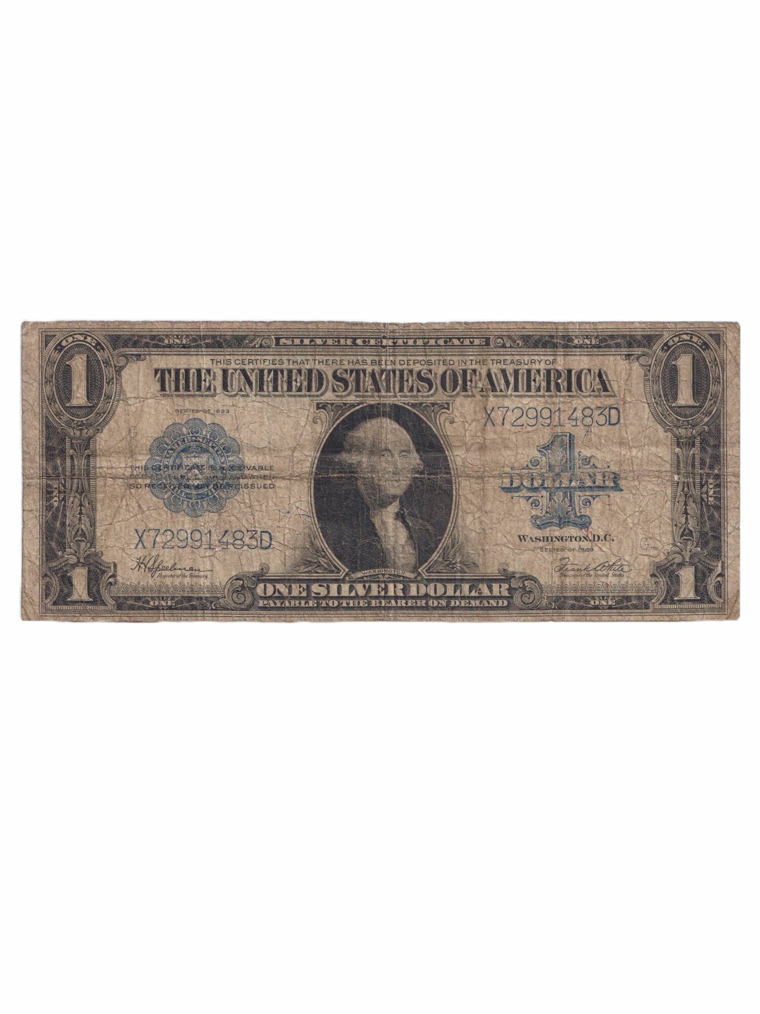 Подлинная банкнота 1 доллар США 1923 года SERIES 1923 Синяя печать ( большой ceребряный сертификат)