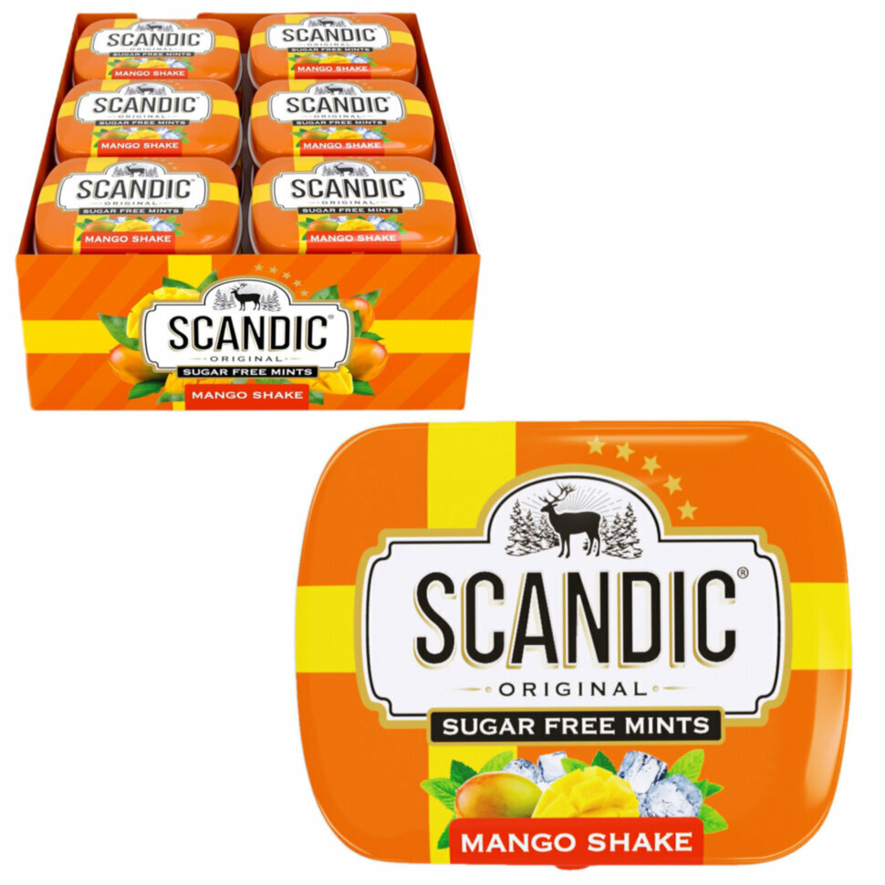 Драже освежающие SCANDIC без сахара со вкусом "Манго", 14 г, 4603766426075, 18 шт, 624910