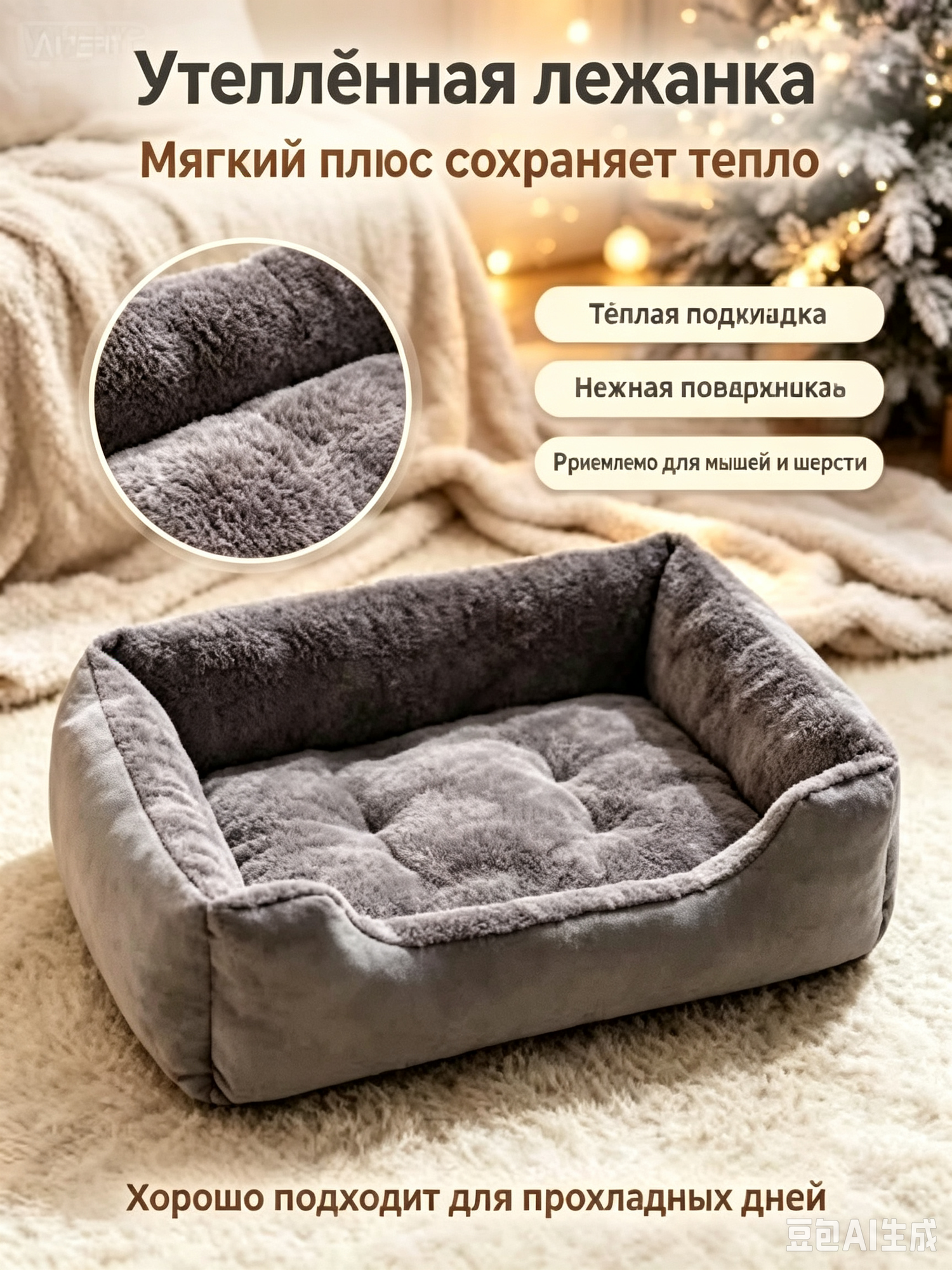 Зимняя теплая лежанка для кошек и собак, теплое спальное место для питомцев