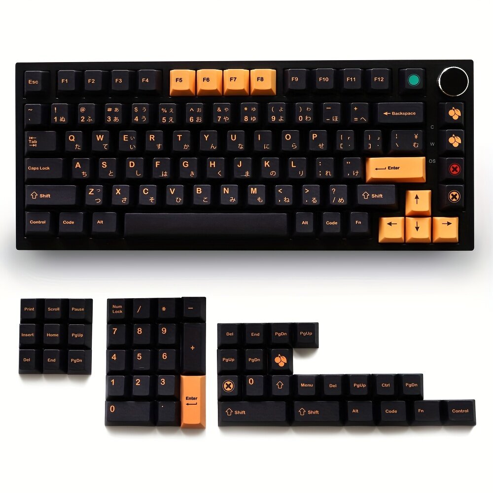 Комплект клавиш для механической клавиатуры, 129 шт, материал PBT, черно-желтый цвет, пятисторонняя термопечать, стандартный профиль. Только клавиши, клавиатура не входит.