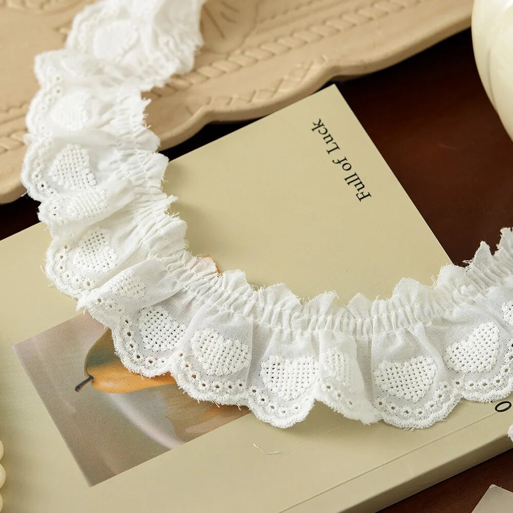 Хлопковая тесьма с рюшами "Сердце", 5 см White