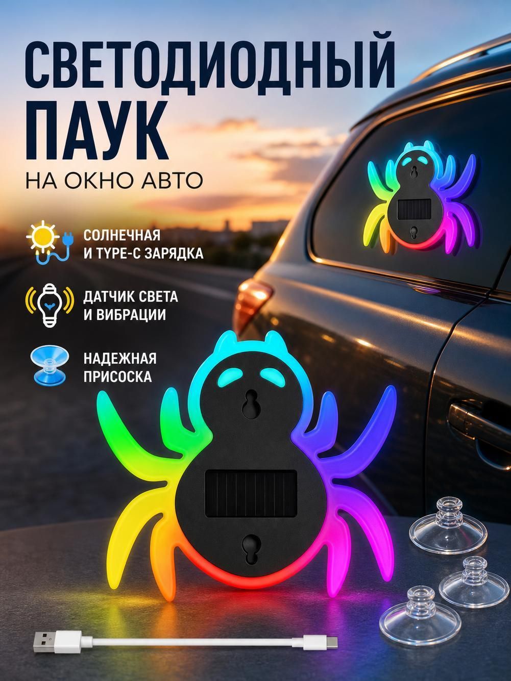Автомобильная декоративная подсветка, светодиодная лампа в виде паука