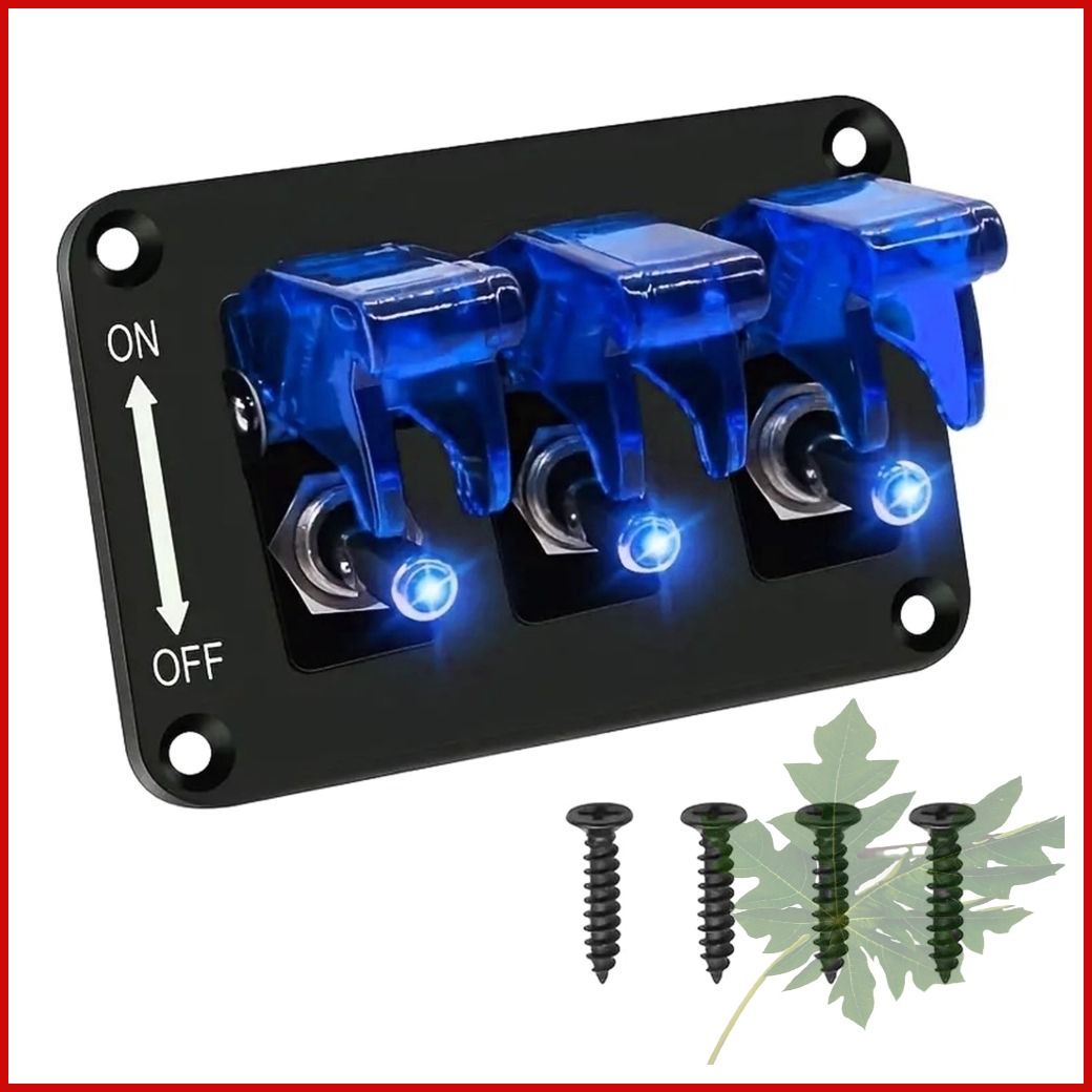 Выключатель,12V 3-позиционный переключатель с рычагом и панелью LED-подсветкой - синий свет, комплект