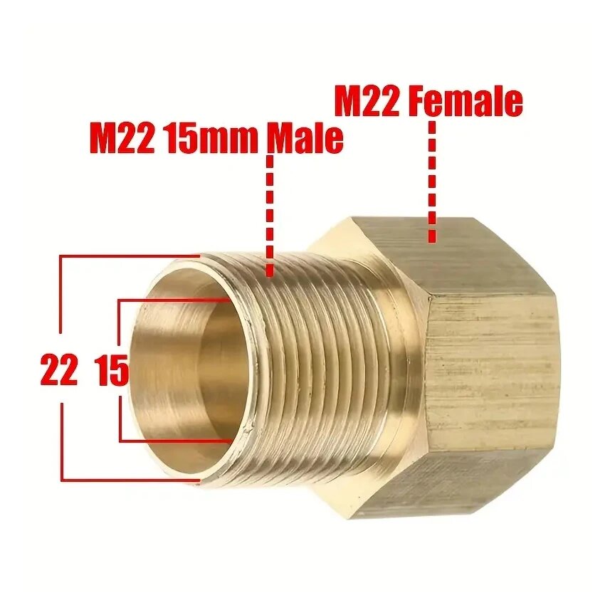 Адаптер для мойки высокого давления M22 14/15 мм латунный M22-15mm