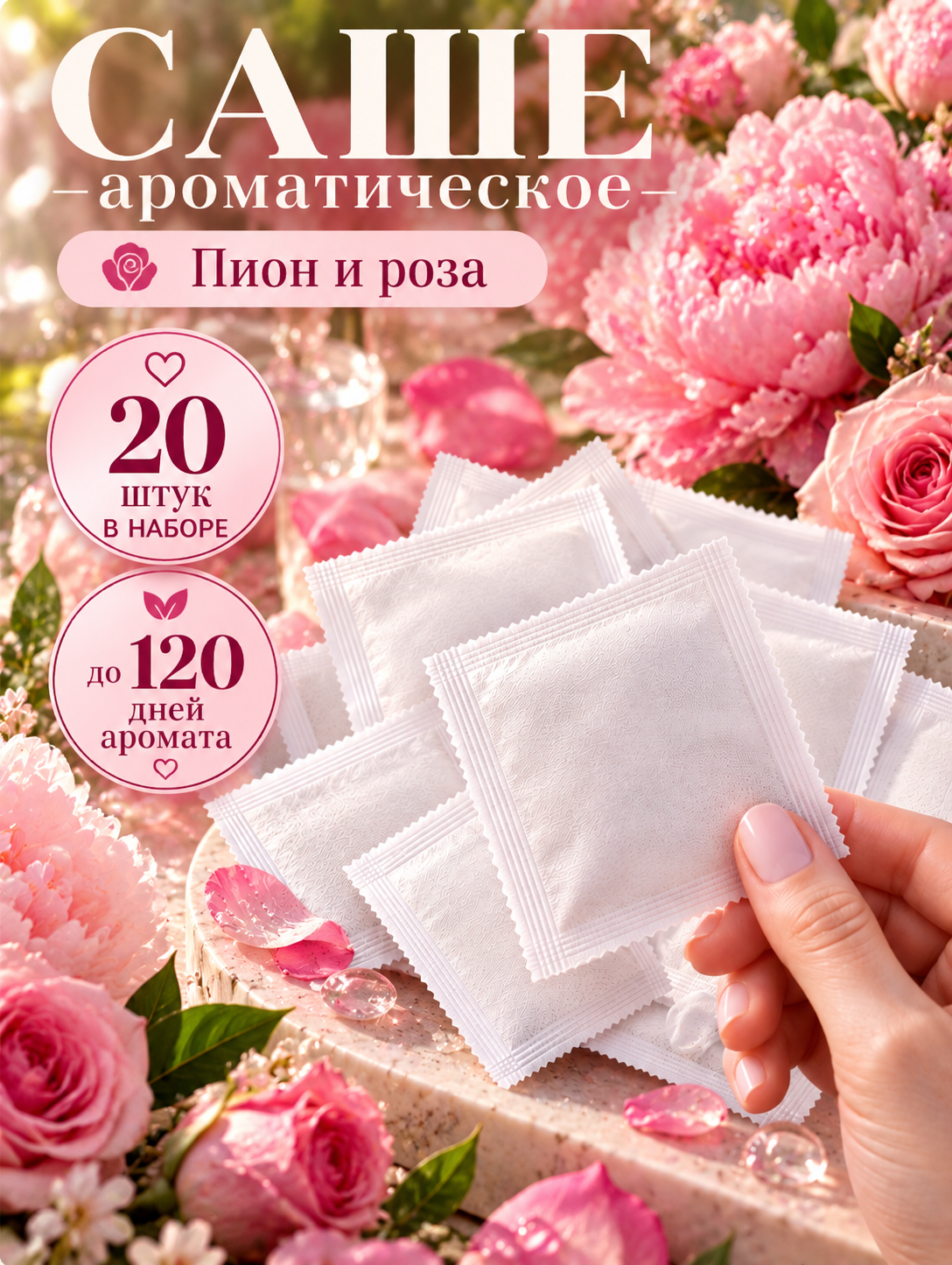 Саше для шкафа и белья ароматическое в мешочках, аромасаше POCHERK, аромат чистоты и свежести, 20 саше