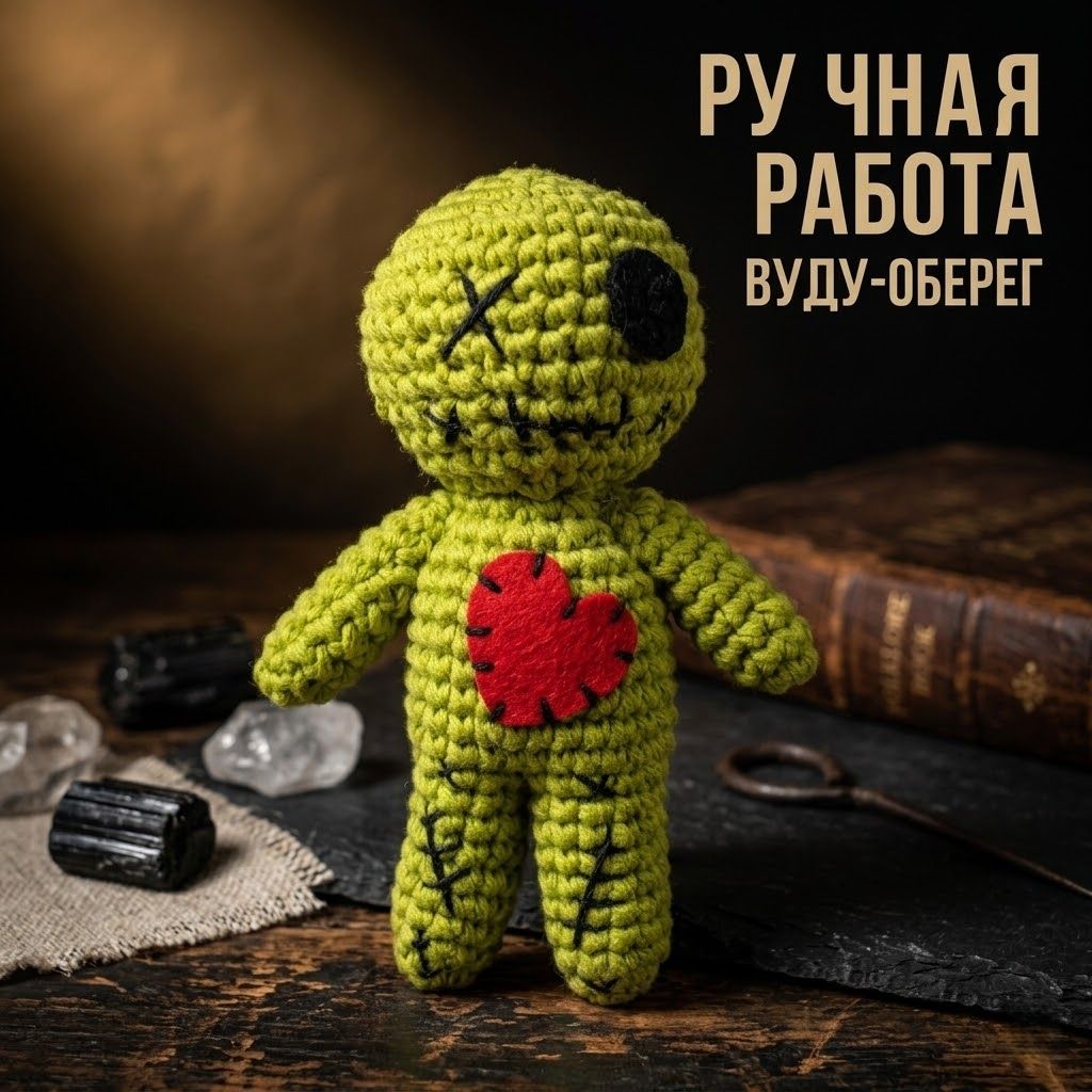 Зелёная кукла вуду на Хэллоуин, амигуруми, ручная работа, вязаная крючком кукла с красным сердечком, забавный подарок на праздник.